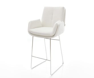 DELIFE Barstuhl Clea-Flex Boucl&eacute; Creme-Wei&szlig; Kufengestell Edelstahl Silberfarben, Barst&uuml;hle