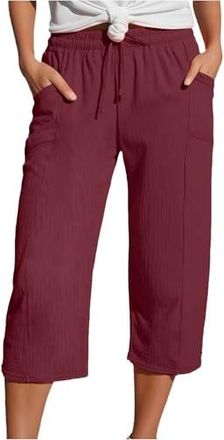 Generic Pantalon d&eacute;contract&eacute; &agrave; jambe droite pour femme - Taille haute - Pantalon ample, Rouge, XXL