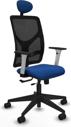 Piqueras y Crespo B&uuml;rostuhl mit wei&szlig;en und schwarzen Armlehnen, h&ouml;henverstellbare Lendenwirbelst&uuml;tze und festes Kopfteil, ausgestattet mit Syncro/Traslack. Schwarz/Blau