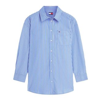 Tommy Jeans Vertikal gestreifte Oversize-Hemd mit Logo-Patch - - Blouses & Shirts - Damen - Blau - S