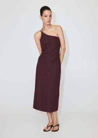 Mango Asymmetrisches Top mit Blumenstickerei granatrot - Damen - XS - MANGO