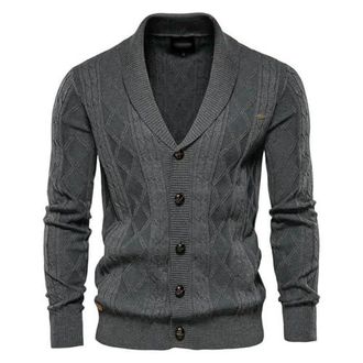 Generic NYSBH Cardigan en coton &agrave; motif losanges pour homme d&eacute;contract&eacute; &agrave; simple boutonnage couleur unie pour homme, Gris fonc&eacute;, XL