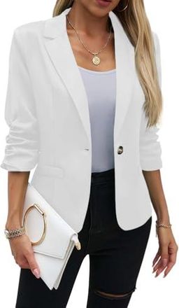Onsoyours Blazer à Manches Longues pour Femme Veste à Patte de Boutonnage Cardigan à Revers Soirée Cocktail Cérémonie Fête Clubwear A Blanc L