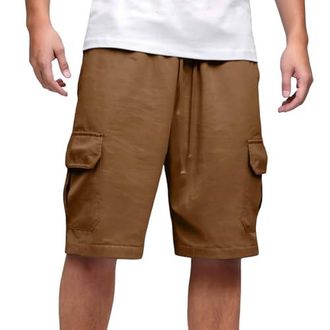 Generic Short court pour homme de couleur unie, short cargo d&eacute;contract&eacute;, taille &eacute;lastique, cordon de serrage, short de plage d&eacute;t&eacute;, marron, XXL