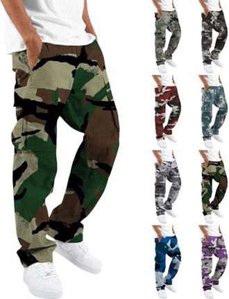 Generic Pantalon cargo pour homme - Pantalon de jogging cargo d&eacute;contract&eacute; - Pantalon de travail pour homme - Taille &eacute;lastique - Pantalon dentra&icirc;nement avec pl