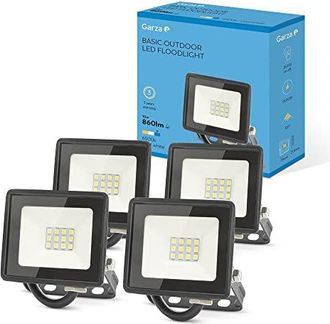Garza LED-Strahler für den Außenbereich (4er-Pack), kühles Licht (6500k), 10W, 860 Lumen, 120º Abstrahlwinkel, wasserdicht IP65 für Haus, Garten, Terrasse