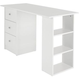 ML Design ML-Design Schreibtisch mit 3 Schubladen und 3 Aufbewahrungsregale, Stauraum, Wei&szlig;, 120x49x72 cm, Computertisch B&uuml;rotisch Arbeitstisch Laptoptisch