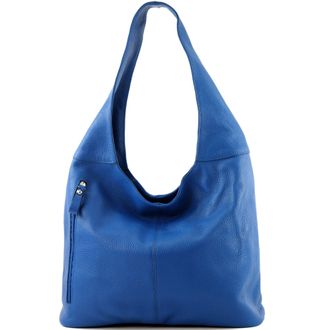 modamoda.de T155 Damen Leder Shopper Schultertasche Large handmade in Italy, Farbe:Signalblau