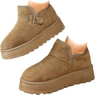 Generic Bottes dhiver pour femme avec sangle à boucle, confortables et chaudes, orthopédiques en daim, chaussures de marche avec boucle réglable, kaki, 39.5 E