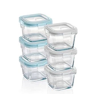 Grizzly Bo&icirc;te Alimentaire pour b&eacute;b&eacute;s en Verre avec Couvercles - Lot de 6 Carr&eacute;es 160 ML- Herm&eacute;tiques Bo&icirc;tes Conservation sans BPA