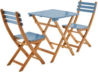 Sweeek Sweeek - Table de jardin pliante bois dacacia + 2 assises bleu hilora, table carr&eacute;e