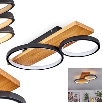 HOFSTEIN LED Deckenleuchte Rodekro, dimmbare Deckenlampe aus Metall/Holz/Kunststoff in Schwarz/Natur/Weiß, über herkömmlichen Lichtschalter dimmbar, Leuchte m.