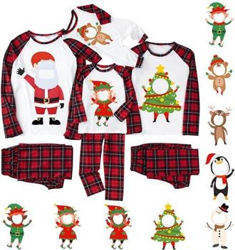 Generic Ensemble de pyjama de No&euml;l personnalis&eacute; pour la famille 2025 avec visage de dessin anim&eacute; imprim&eacute; assorti &agrave; faire soi-m&ecirc;me pour femmes et hommes, Rouge