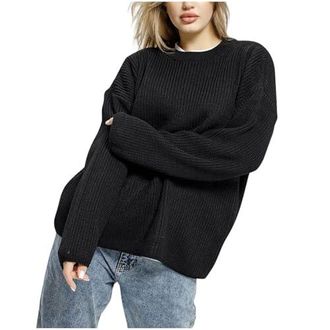 Generic 2026 Vestes pour femmes automne et hiver col rond pull ample &agrave; manches longues veste pull veste, Noir, XL