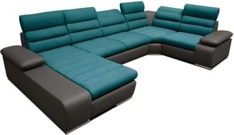 Vente-Unique Vente-unique - Canapé dangle panoramique convertible en tissu et simili boileau - Bicolore turquoise/anthracite - Angle gauche