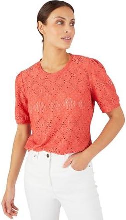 Damart T-Shirt en Maille Ajour&eacute;e Effet Dentelle, Femme, Col Rond, Rouge, 38/40