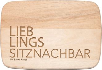 Mr. & Mrs. Panda Frühstücksbrett Sitznachbar - Geschenk, Schule, Küchenbrett, Schneidebrett, Uni, Frühstücksbrettchen, Spruch, Holzbrett