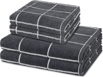 ROSS 4er Set Sensual Skin Karo Handtücher & Duschtücher - Walkfrottee 500 g/m², Mit Aloe Vera veredelt, Extra saugstark & hautfreundlich, Allergiker geeign