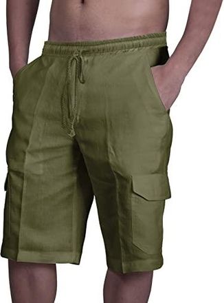 Generic Short en coton et lin pour homme - Printemps - &Eacute;t&eacute; - Plusieurs poches - Couleur : plage - Loisirs - Solide - D&eacute;contract&eacute; - Vacances - Short d&eacute;contract