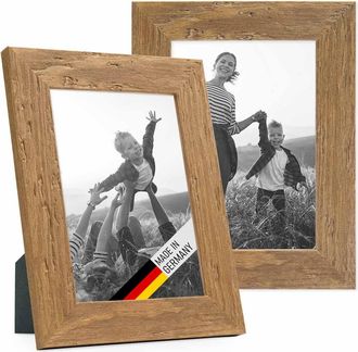 Photolini Bilderrahmen 13x18 cm Holz Eiche-Optik, 2er Set Echtholz-Rahmen rustikal, Strandhaus, Made in Germany, Echtglas, zum Aufhängen & Aufstellen, extra Zub