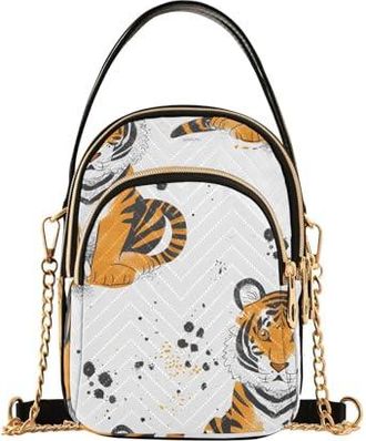 Mnsruu Sac à bandoulière pour femme, motif tigre, animaux de la forêt, jaune, petit sac à bandoulière avec sangle réglable