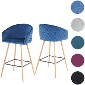 Mendler Mendler - 2x tabouret de bar HWC-D72, chaise bar/comptoir, avec dossier, tissu - turquoise