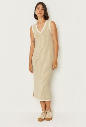 SKFK Damen vegan Kleid Ihara Tr&auml;gerlos Beige