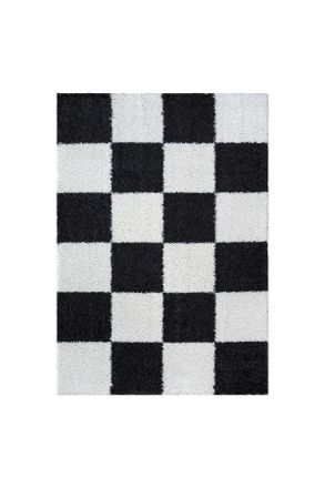 Novel Hochflorteppich Milano, Schwarz, Wei&szlig;, Textil, Karo, rechteckig, 60x110 cm, f&uuml;r Fu&szlig;bodenheizung geeignet, schmutzabweisend, Hausstauballergiker pflege