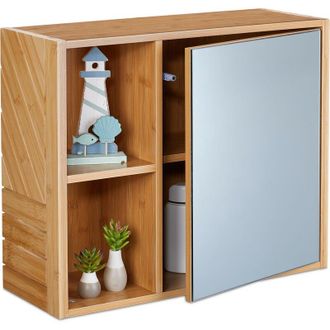 Relaxdays Relaxdays - Armoire &agrave; miroir, 2 compartiments ouverts, avec porte, HxLxP: 45x54,5x20 cm, meuble salle de bain, nature