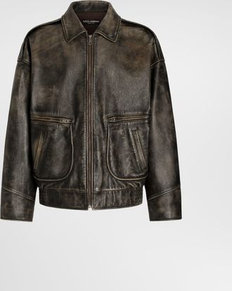Dolce & Gabbana Lederjacke Aus Bullenleder - Mann M&auml;ntel Und Jacken Braun 50