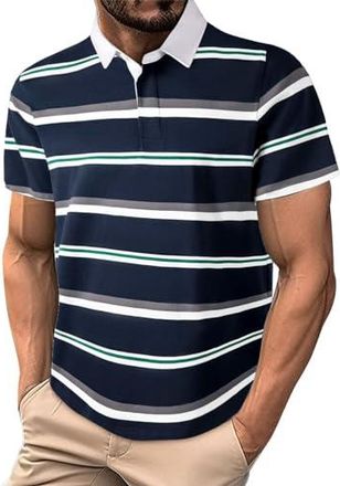 Generic T-shirt &agrave; rayures pour homme 2026 d&eacute;contract&eacute; tendance ray&eacute; ample &agrave; manches courtes et revers pour entra&icirc;nement int&eacute;rieur et ext&eacute;rieur, Noir, 3XL