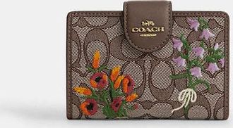 Coach Mittelgro&szlig;es Portemonnaie Aus Signature-Jacquard Mit Rundumrei&szlig;verschluss Und Blumenstickerei