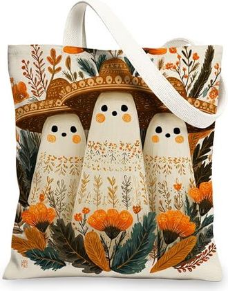 Generic Sacs fourre-tout en toile motif fantôme, mignon personnage dHalloween, sacs à provisions réutilisables, amusants, vintage, floraux, légers et lavables