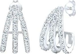 Elli Créoles Étoile Rond Classique Cristal 925 Argent Plaqué or