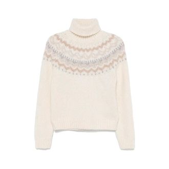 PESERICO Femme, Pulls, Beige, Taille: 38 FR Pull en Laine Jacquard Ivoire