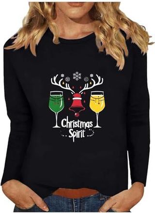 Generic Hauts de Noël pour femmes à col rond - Pull de Noël à manches longues - Élégant et décontracté - Imprimé de Noël - Tunique pour les fêtes de fin danné