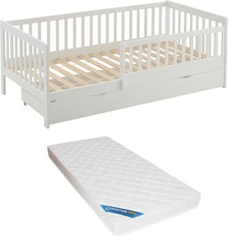 Vente-Unique Vente-unique - Lit 90 x 190 cm avec tiroir - Pin et mdf - Blanc + Matelas - proviati