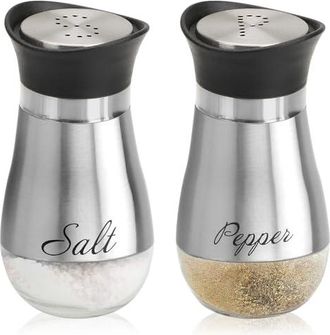 Com-Four Ensemble salière et poivrière 2 pièces en acier inoxydable et verre - récipient à épices avec étiquette - shaker pour épices dans la cuisine et la res
