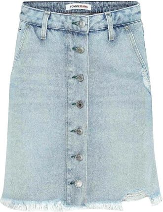 Tommy Hilfiger Femme, Jupes, Bleu, Taille: W25 Jupe Midi en Jean Boutonnée sur le Devant