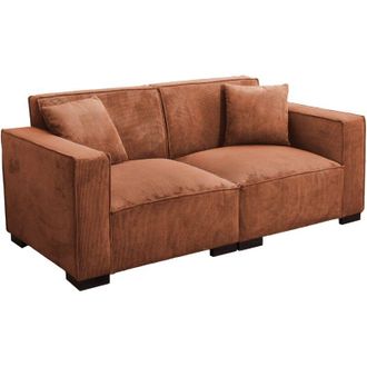 Oviala Canap&eacute; droit en velours c&ocirc;tel&eacute; 2 places L 180 cm terracotta