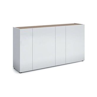 Dmora Kommode Thembisile, Wohnzimmerbuffet, Wohnzimmer-Sideboard, Moderne Küchen-Speisekammer, Made in Italy, 174x40h92 cm, Glänzendes Weiß und Eiche
