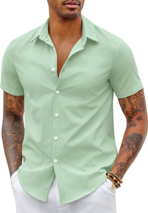 Coofandy Hemd Herren Kurzarm Businesshemd B&uuml;gelfreie Hemden Leicht Sommerhemd Slim Fit Kurzarmhemden Freizeithemd Kurzarm Formales Hemd Hellgr&uuml;n 3XL