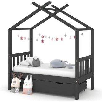 vidaXL Cadre de lit denfant avec un tiroir Gris fonc&eacute; Pin 70x140 cm