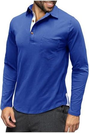 Generic Haut Homme Slim Fit- Polo Manche Longue Homme Grande Taille,Top Col Revers avec Boutons Poche Travail Tunique Décontractés Classique daffaires Busines