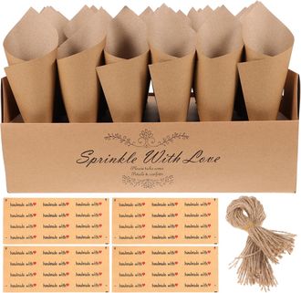 TOPBATHY Braune Papierspitzt&uuml;ten mit Halter Stabile Konfetti Halter f&uuml;r Hochzeit Party Deko Elegantes Vielseitig als Bl&uuml;tenblatt Cupcake Praktische Aufbewahrun