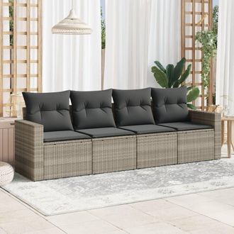 vidaXL Set Divano Da Giardino 4pz Con Cuscini Grigio Chiaro Polyrattan - Vidaxl