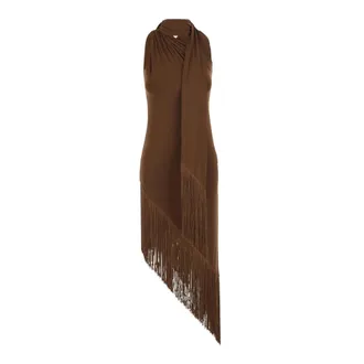 Taller Marmo Femme, Robes, Brun, Taille: 40 FR Robe marron avec design &agrave; bords effiloch&eacute;s en tissu pour femme