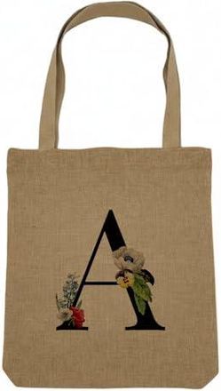 Fabulous Sac Shopping Tote Bag Aspect Lin - A Anna Ad&egrave;le Ambre Lettre Alphabet Pr&eacute;nom Fleurs - Sac de Courses Toile Epaisse 360g Beige Naturel Cabas Port&eacute; Epau
