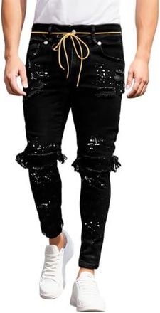 Generic Jean Homme Jeans Homme Week-End/Voyage Pantalon en Jean Trou&eacute; Minceur Mollet Style Sport D&eacute;contract&eacute; - Coupe Amincissante Et Libert&eacute; De Mouvement