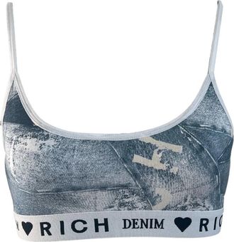 John Richmond Tr&auml;gerloser BH im Denim Fantasy Print - - Underwear - Damen - Blau - L